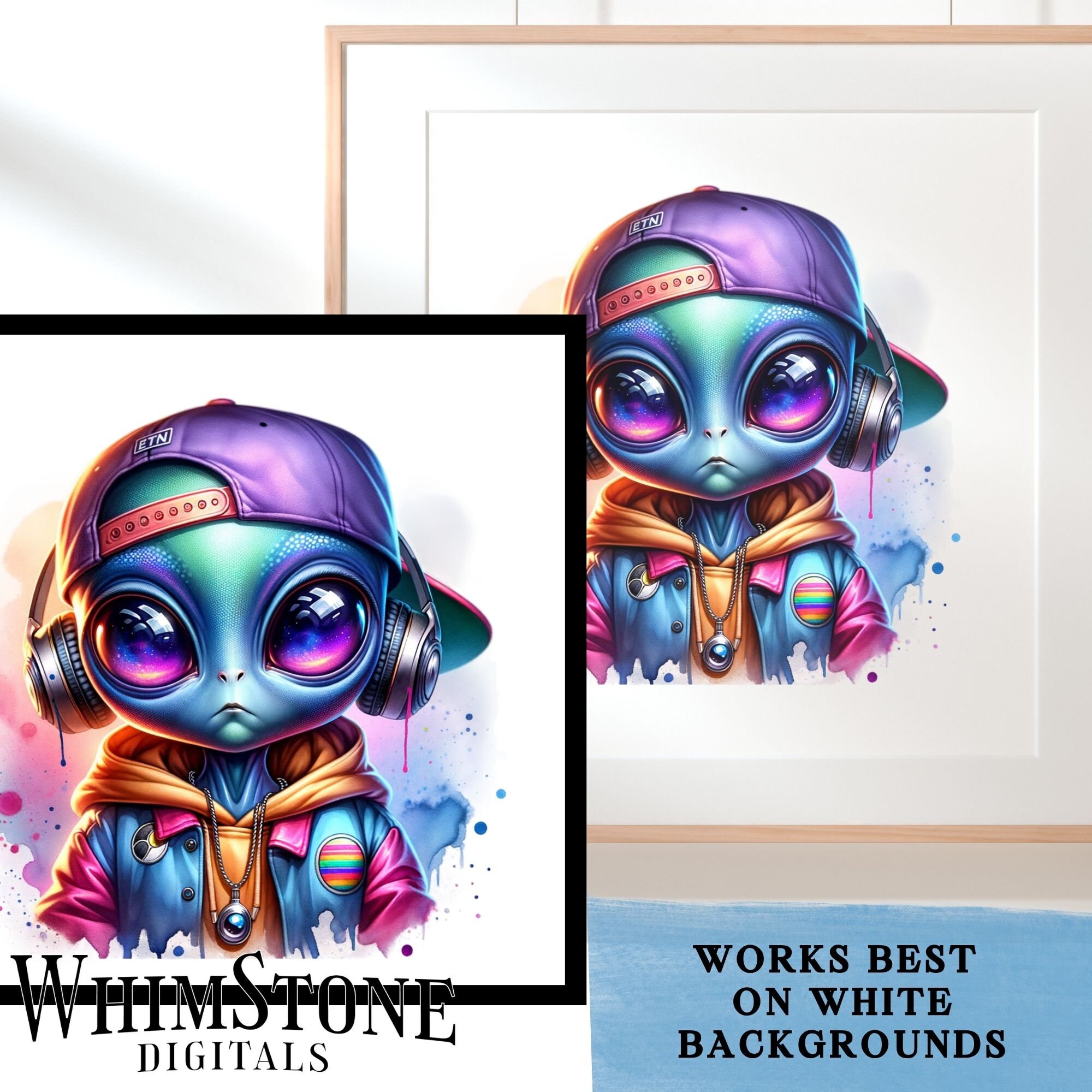 Watercolor Hip Hop Alien Clipart Bundle, Cool Alien PNG Bundle, Fun ...