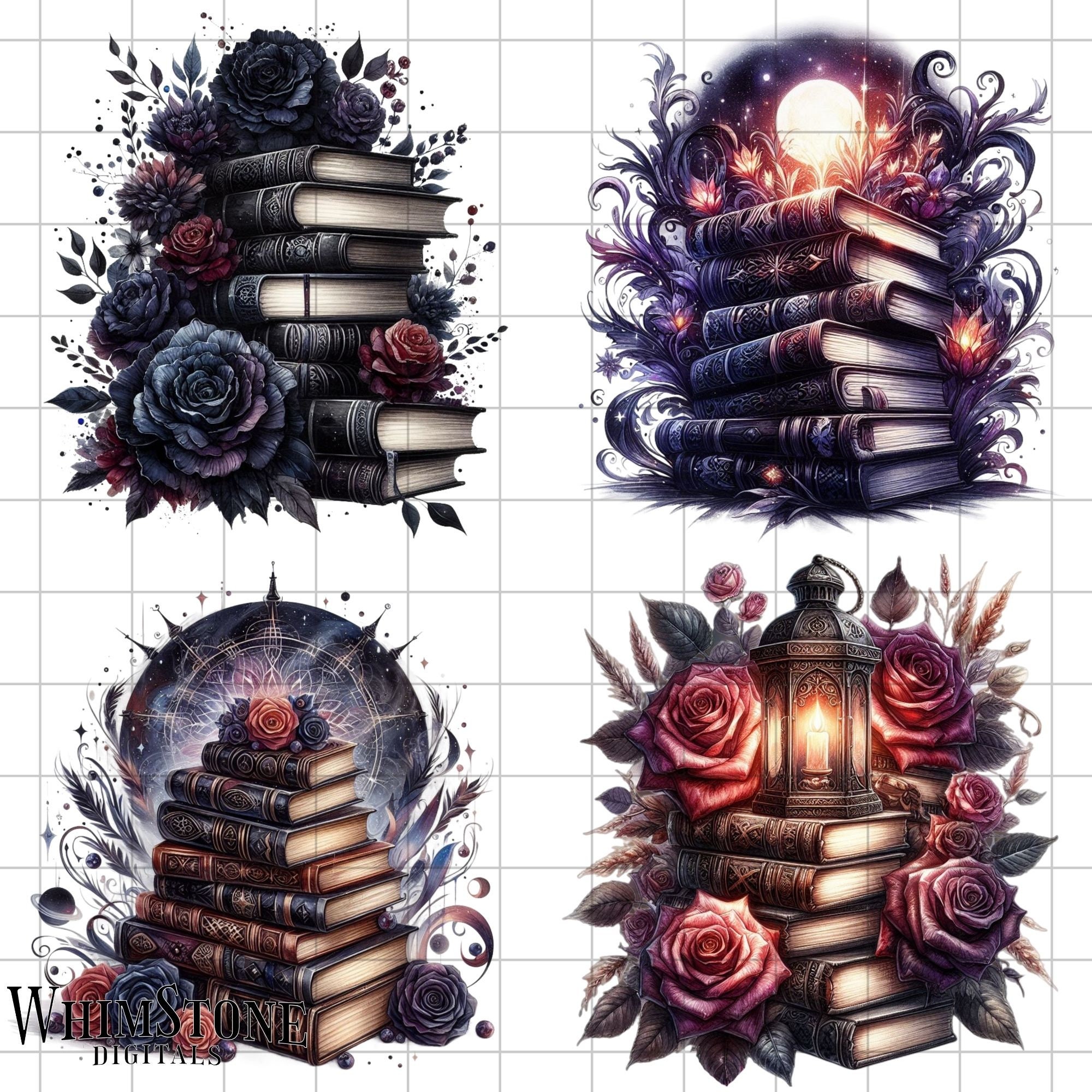 Watercolor Gothic Book Stack Clipart Bundle, Books Pngs, Dark Romance ...