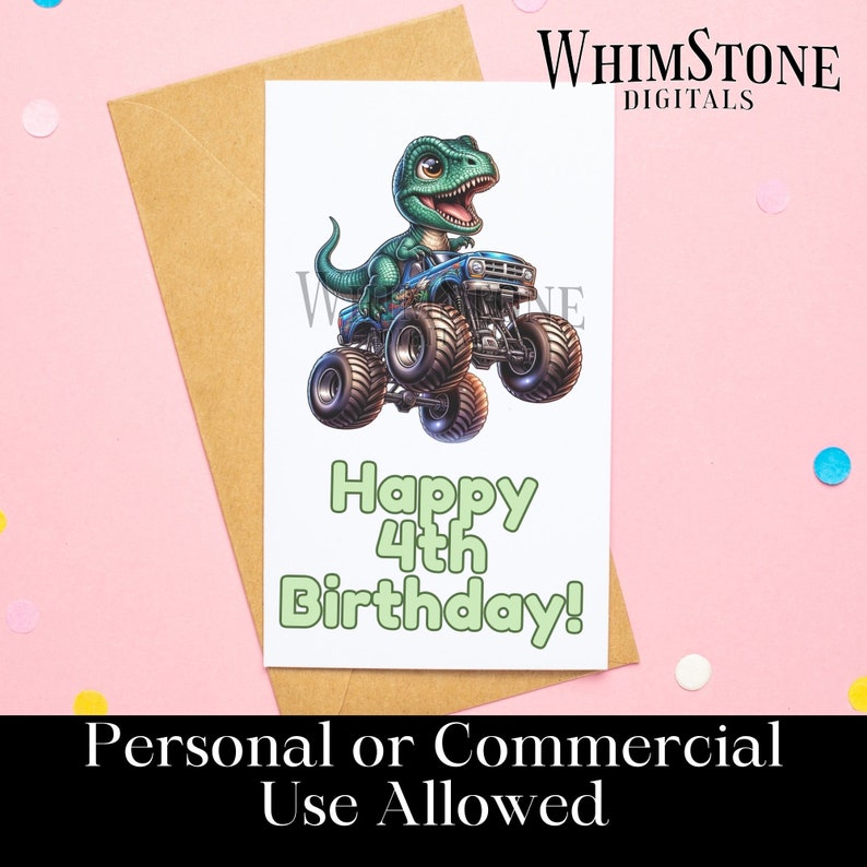 Baby T-rex on Monster Truck PNG Cute Dino Clipart Monster Truck PNG T ...