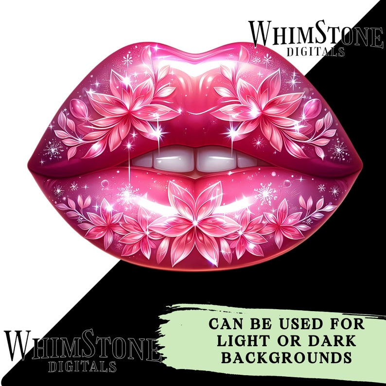 Pretty in Pink Lips PNG, Pink Floral Lips Dtf Design, Coquette Lips ...