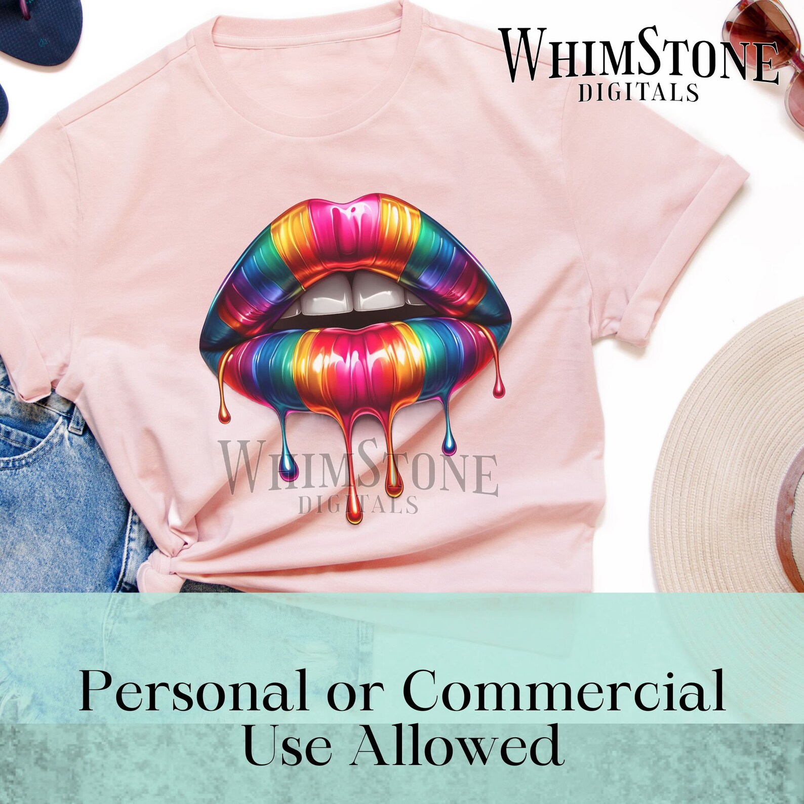 Rainbow Lips PNG, Kiss Lips Dtf Design, Dripping Lip Clipart, Colorful ...