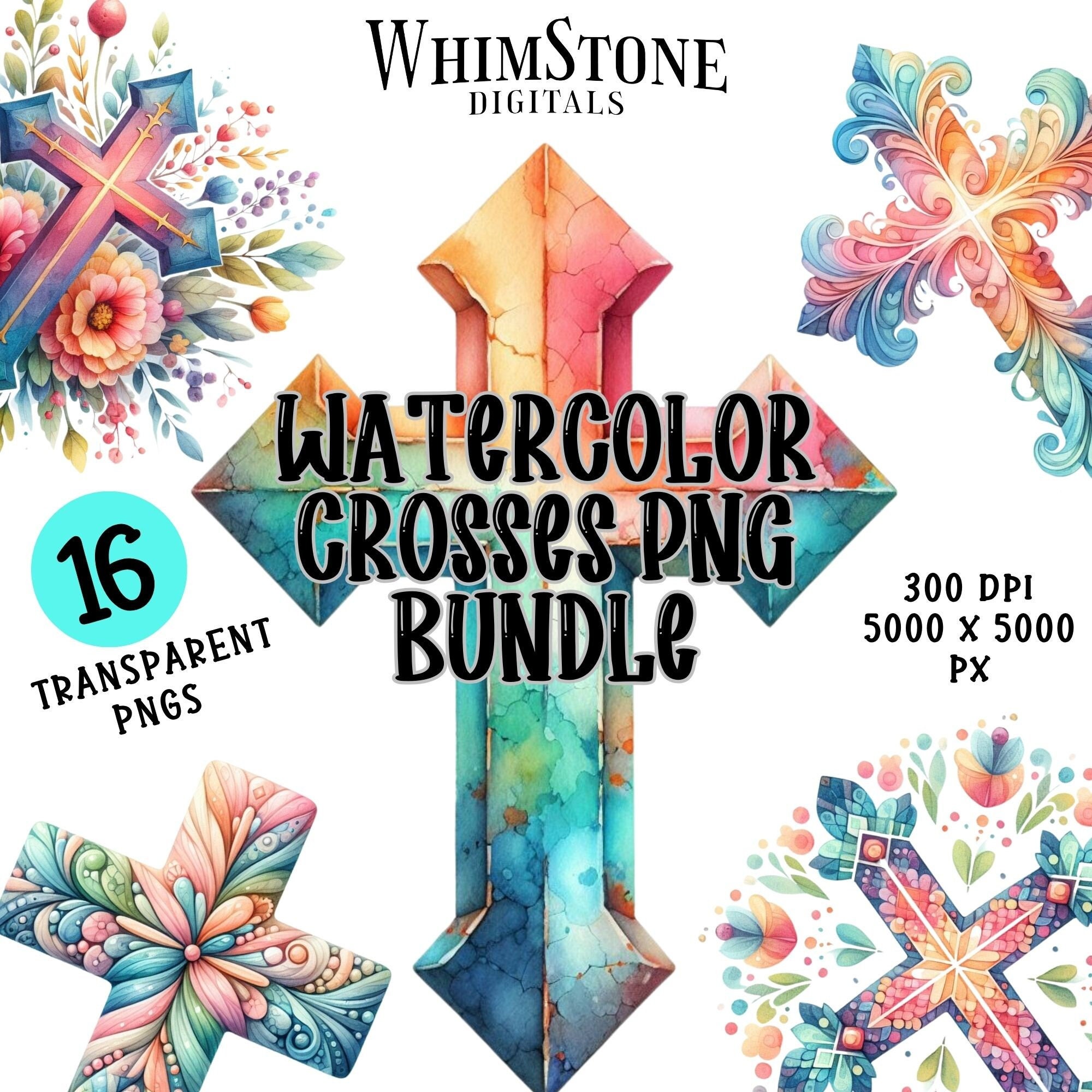 Watercolor Crosses PNG Bundle, Easter Crosses, Colorful Cross Clipart ...