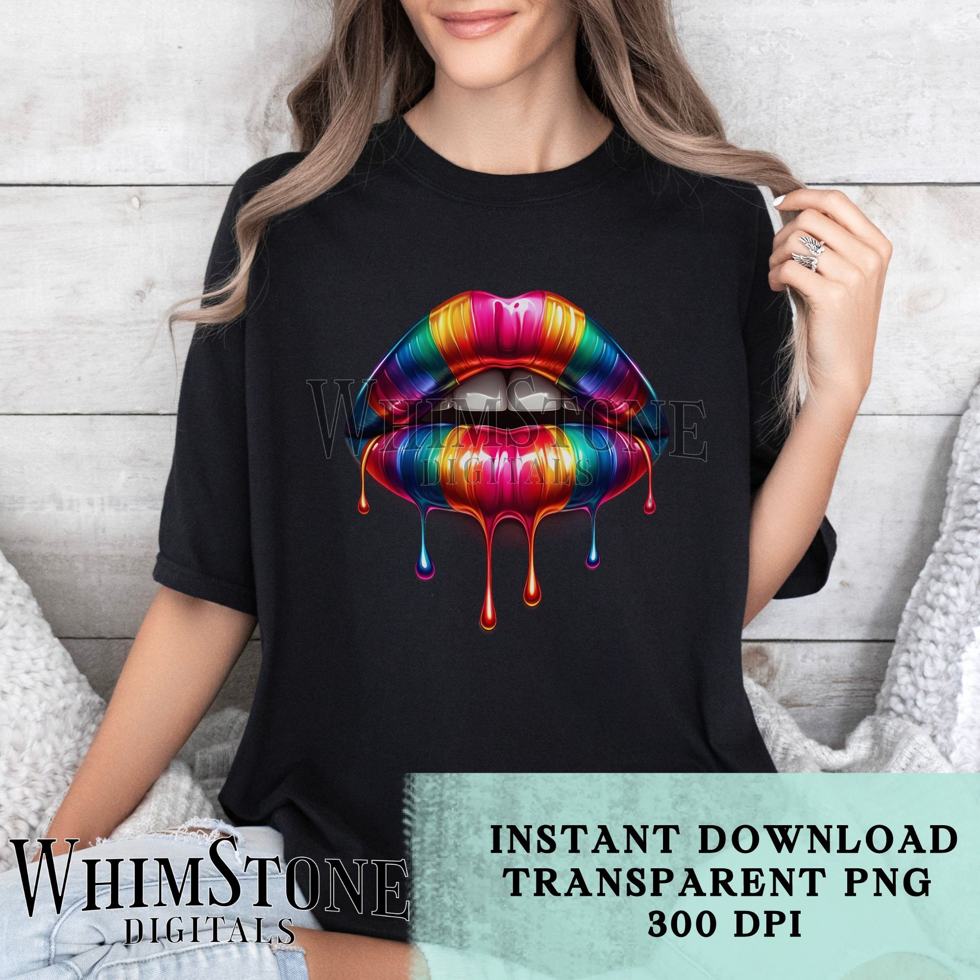 Rainbow Lips PNG, Kiss Lips Dtf Design, Dripping Lip Clipart, Colorful ...