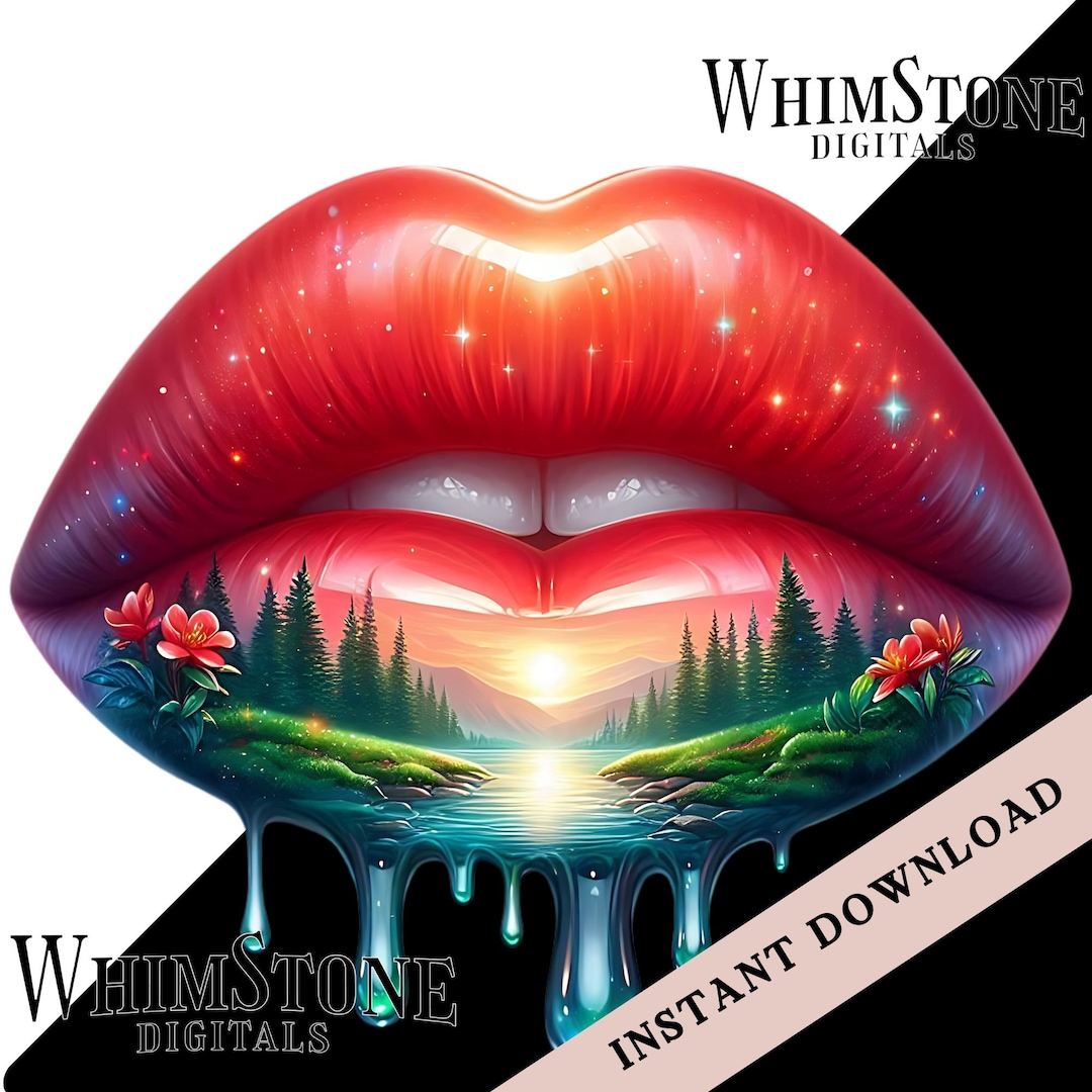 Scenic River Lips PNG, Kiss Lips Dtf Design, Dripping Lip Clipart, Red ...