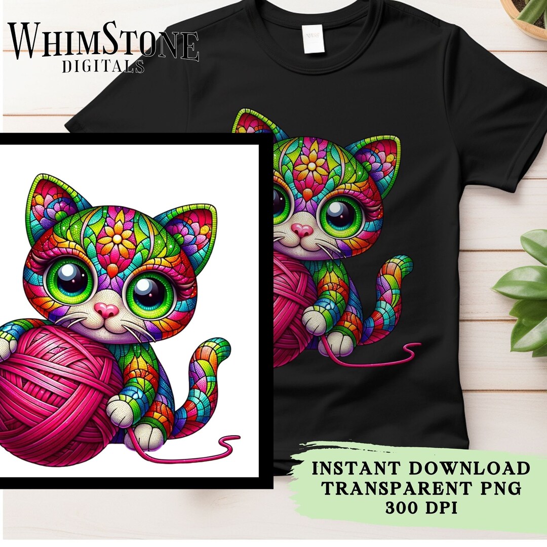 Mosaic Kitten and Yarn PNG Cute Cat Dtf Design Mosaic Cat Sublimation ...