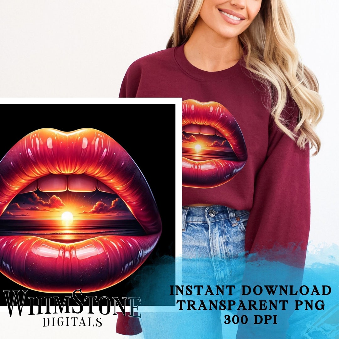 Sunset Lips PNG, Kiss Lips Dtf Design, Sunset Clipart, Horizon Scenery ...