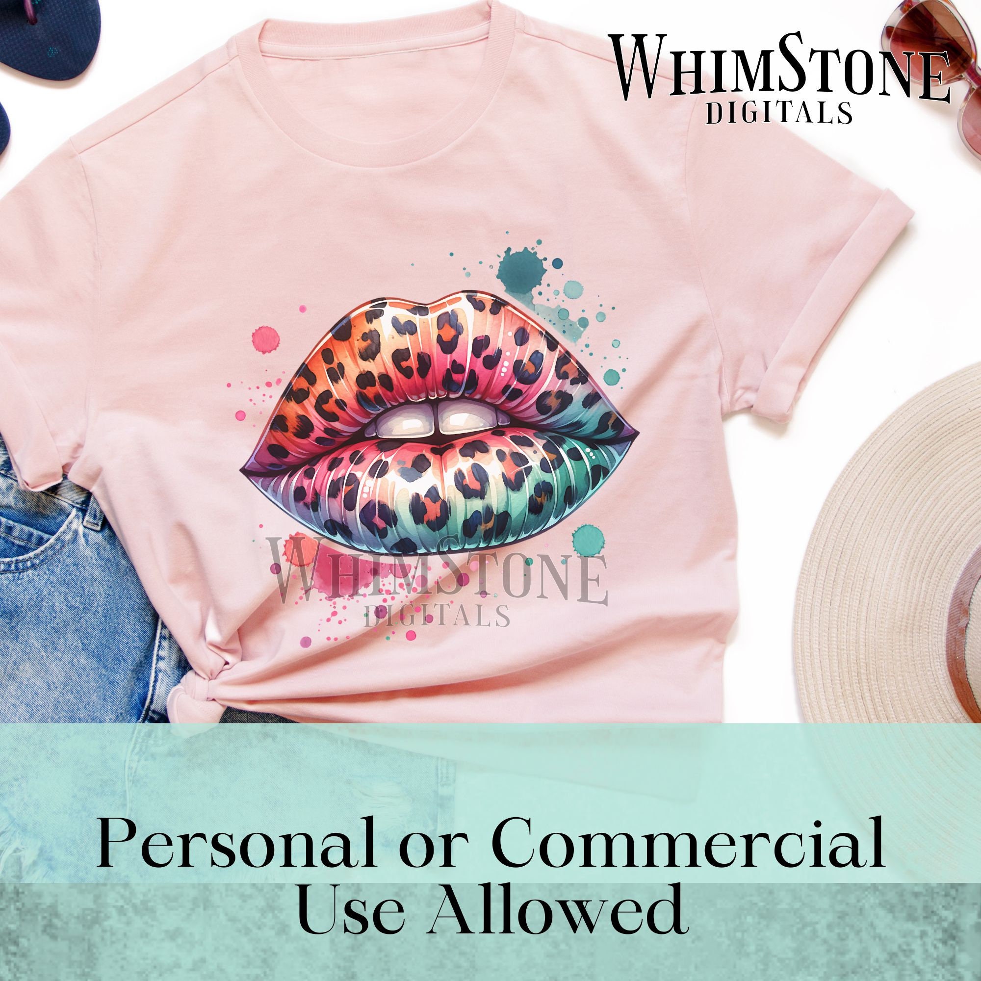 Watercolor Leopard Print Lips PNG, Artistic Lips Dtf, Watercolor ...