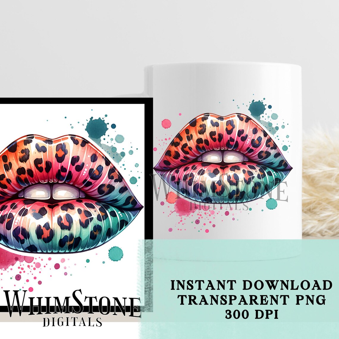 Watercolor Leopard Print Lips PNG, Artistic Lips Dtf, Watercolor ...