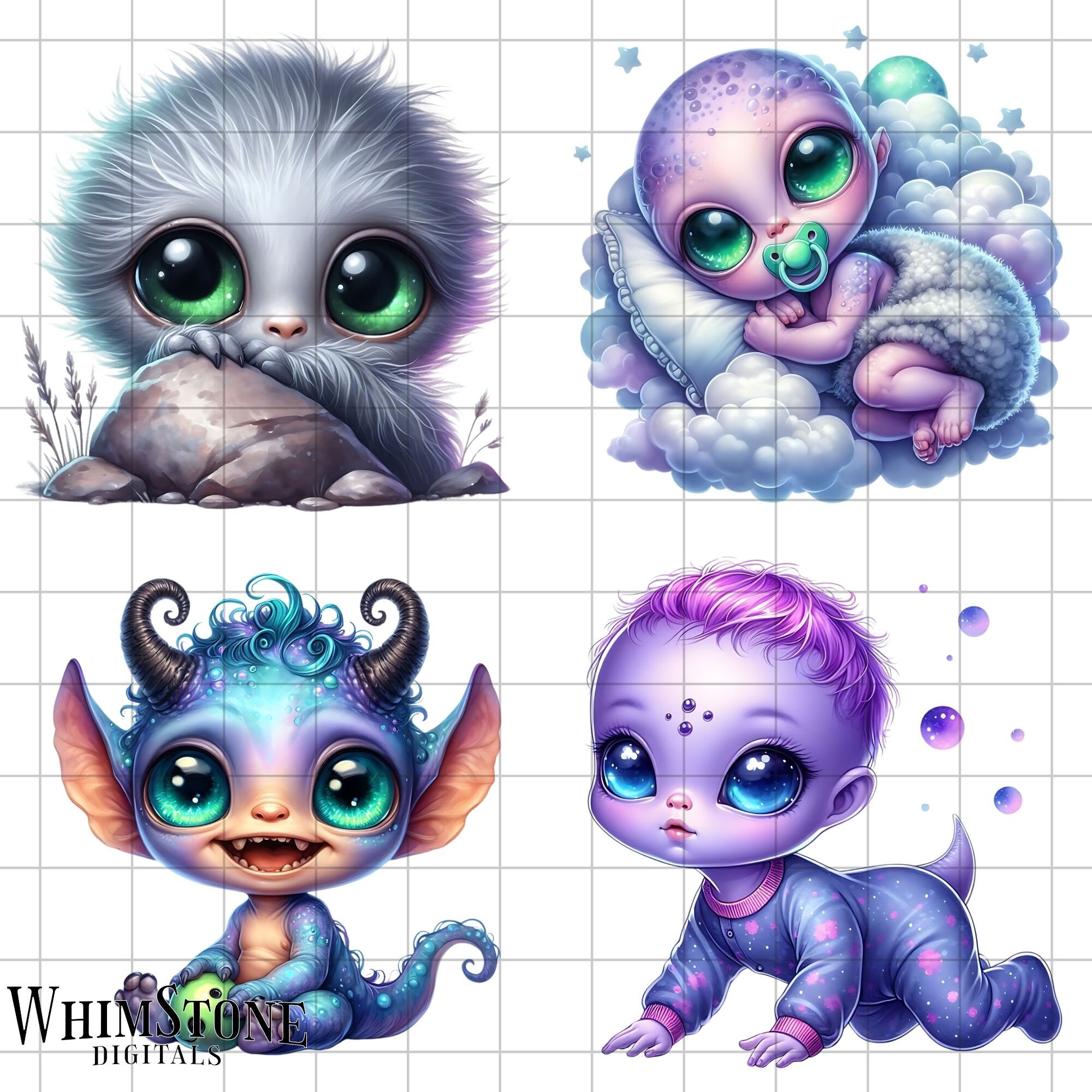 Cute Baby Alien Clipart Bundle, Alien Babies PNG Bundle, Fun Nursery ...