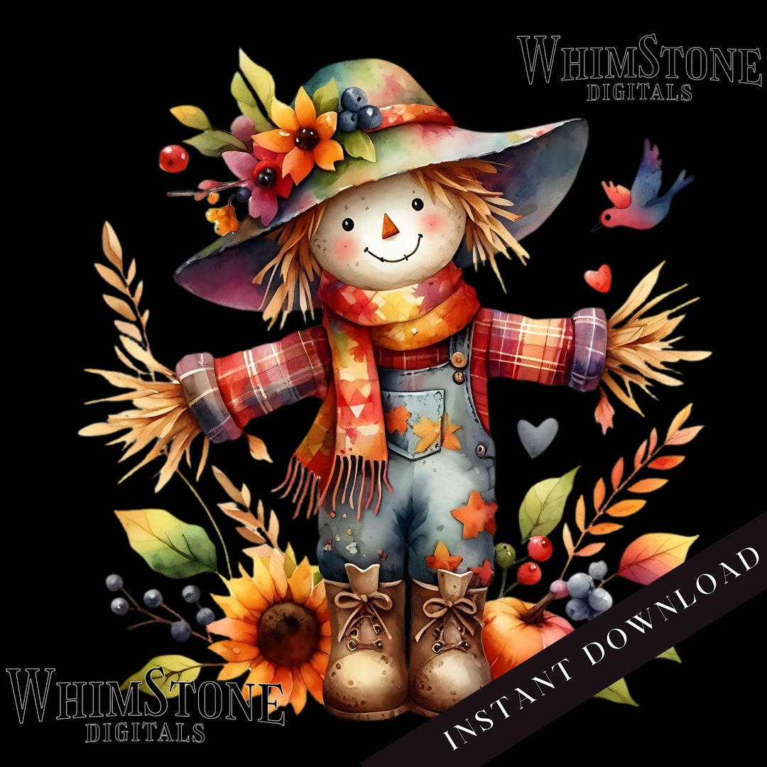 Cute Floral Scarecrow PNG, Fall Dtf Design, Friendly Scarecrow ...
