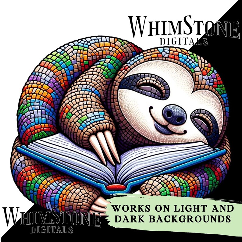 Sloth Reading PNG Sleepy Sloth Dtf Design Mosaic Sloth Sublimation ...