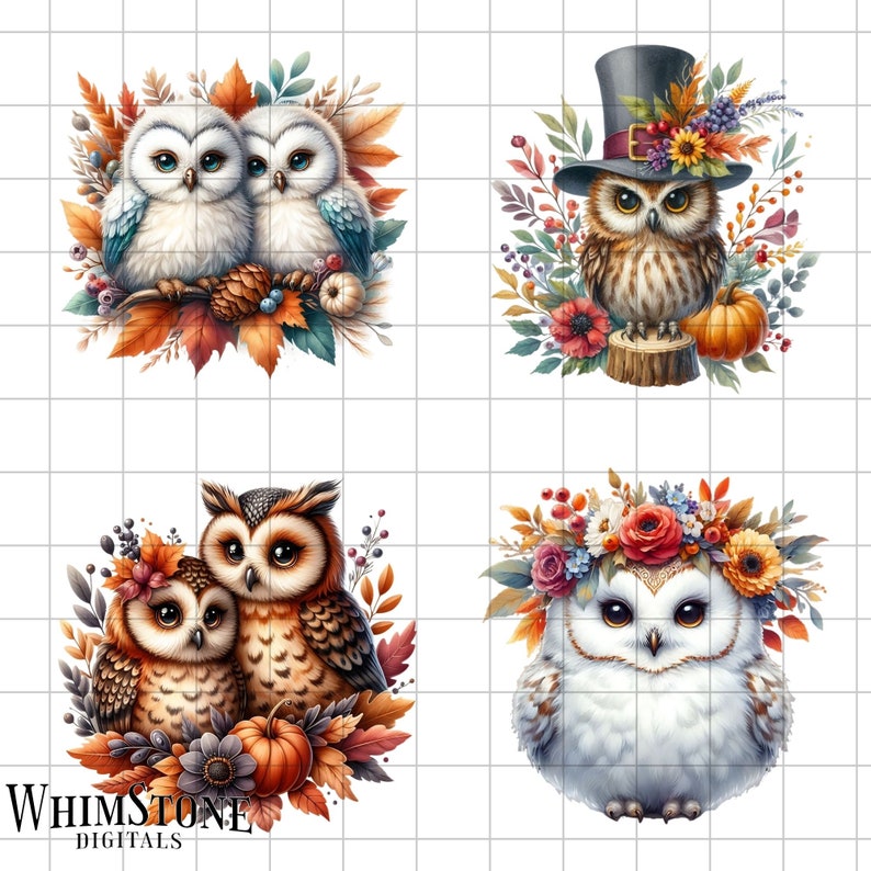 Owls in Autumn Clipart Bundle, Autumn PNG Bundle, Fall Owls Pngs, Owl ...