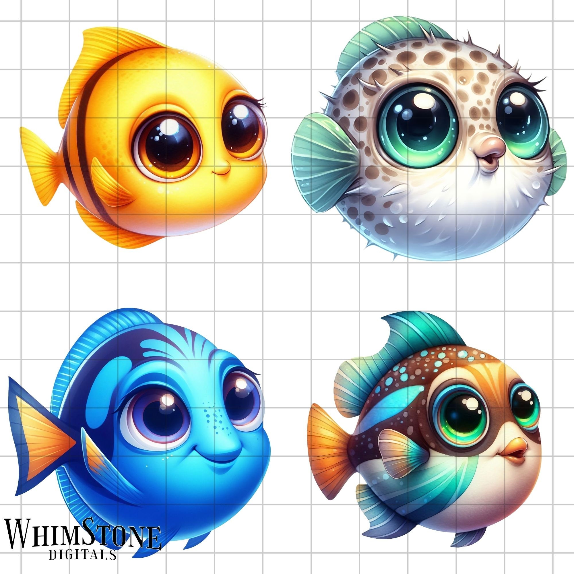 Cute Coral Reef Fish Clipart Bundle, Adorable Fish Clipart, Pngs ...