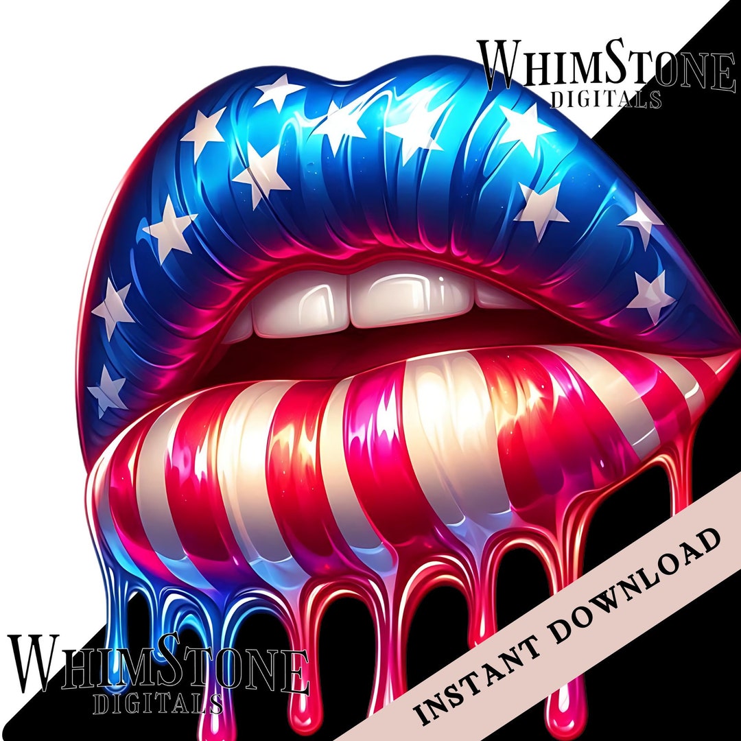 Patriotic Lips PNG, USA Dtf Design, USA Clipart, Patriotic Kiss Lips ...