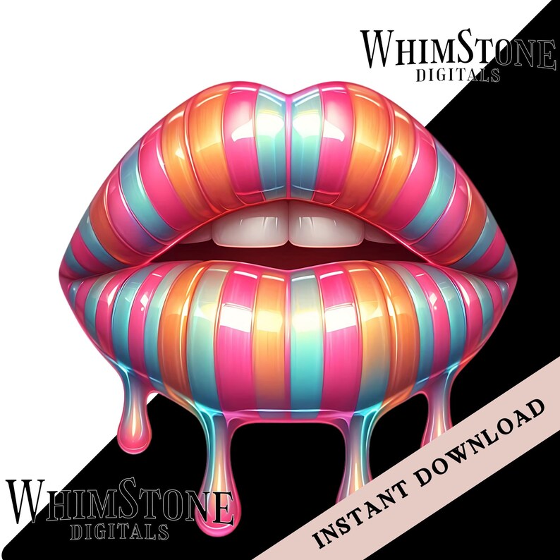 Pastel Striped Lips PNG, Kiss Lips Dtf Design, Dripping Lip Clipart ...