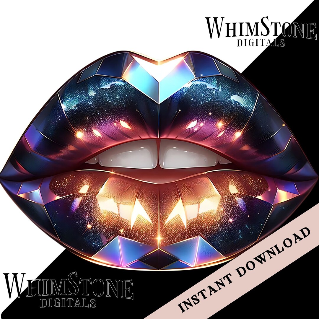 Metallic Glam Lips PNG, 3D Lips Dtf Design, Geometric Lips Clipart ...