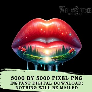 Scenic River Lips PNG, Kiss Lips Dtf Design, Dripping Lip Clipart, Red ...