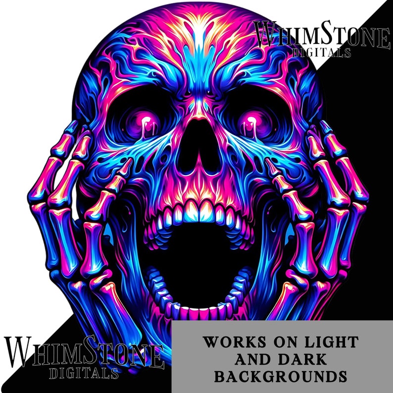 Screaming Skull PNG, Neon Skull Sublimation, T-shirt Graphic, Spooky ...