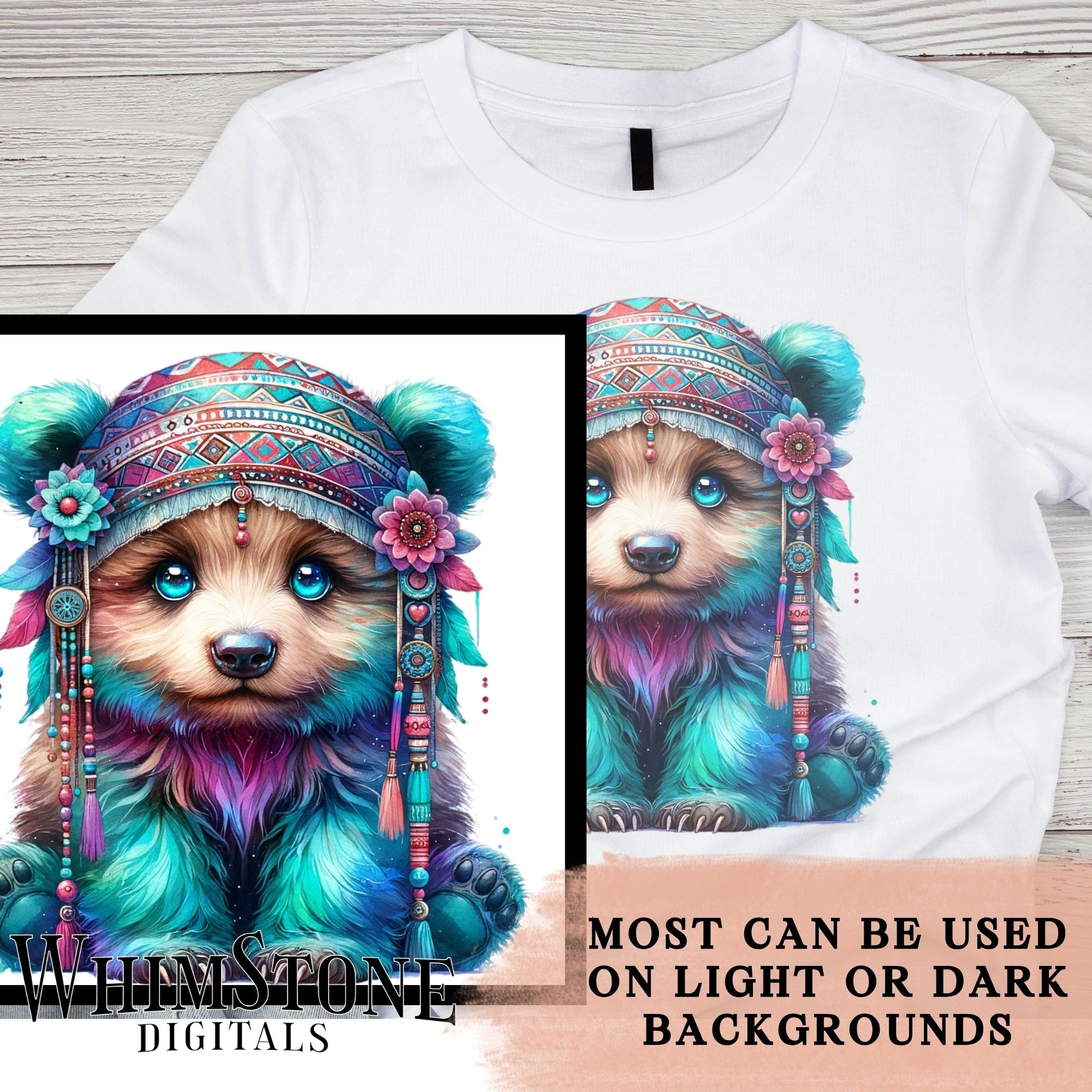 Watercolor Boho Baby Bear Clipart Bundle, Colorful Elephant PNG Bundle ...