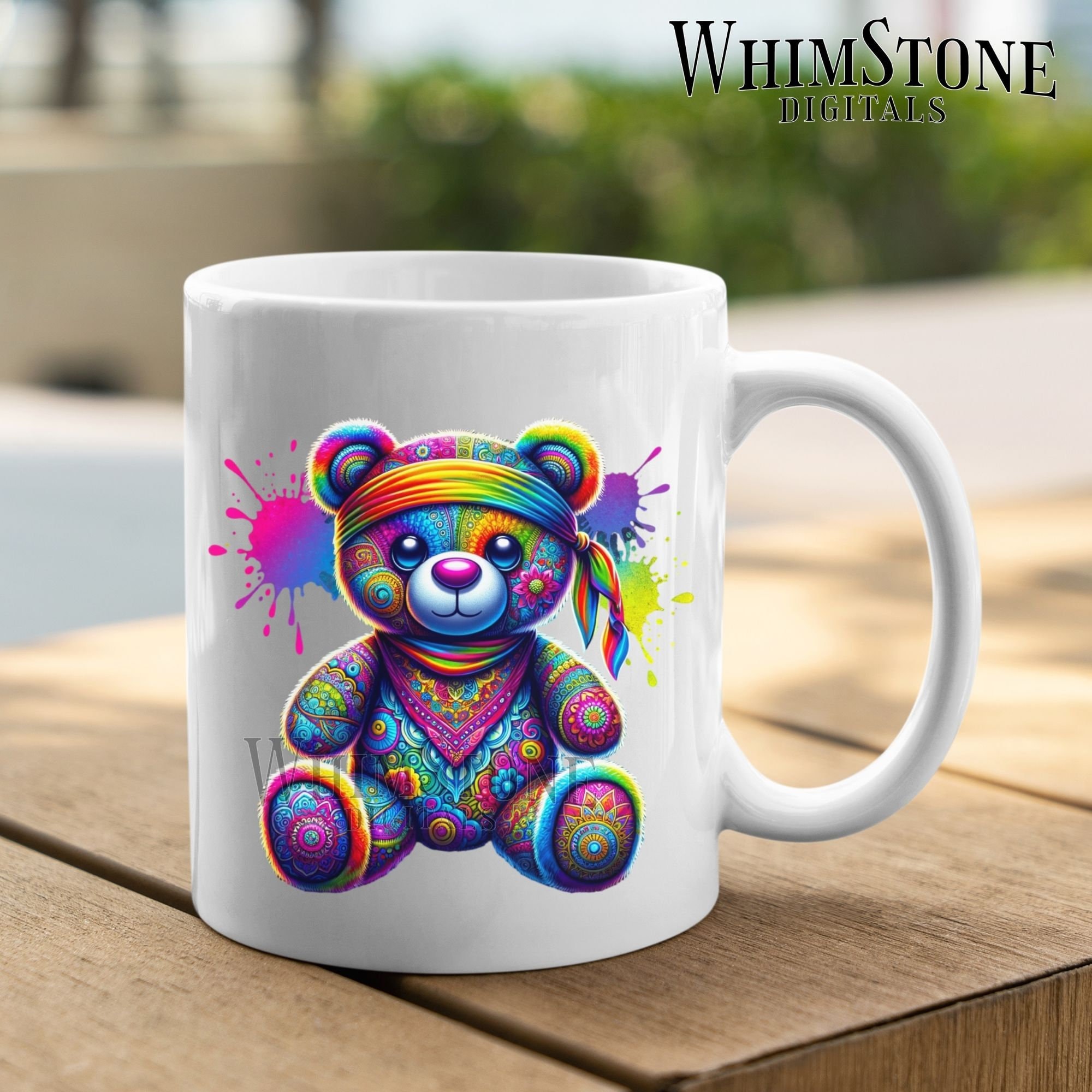 Psychedelic Hippie Teddy Bear PNG Watercolor Teddy Bear DTF Teddy T ...