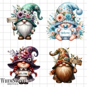 Welcome Gnomes Clipart Bundle, Gnomes With Welcome Signs PNG Bundle ...