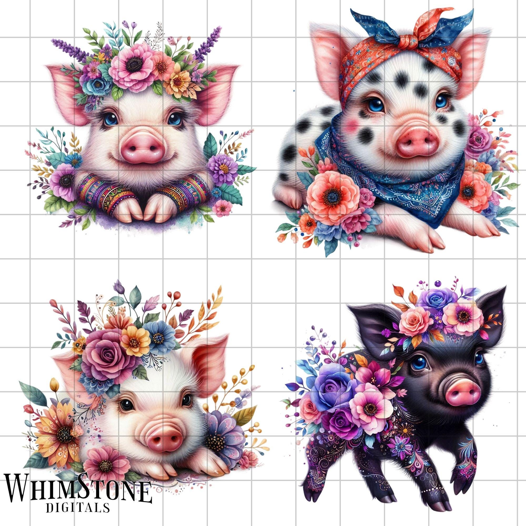 PNG Watercolor Boho Pig Clipart Bundle Nursery Wall Art Files Glass Jar ...