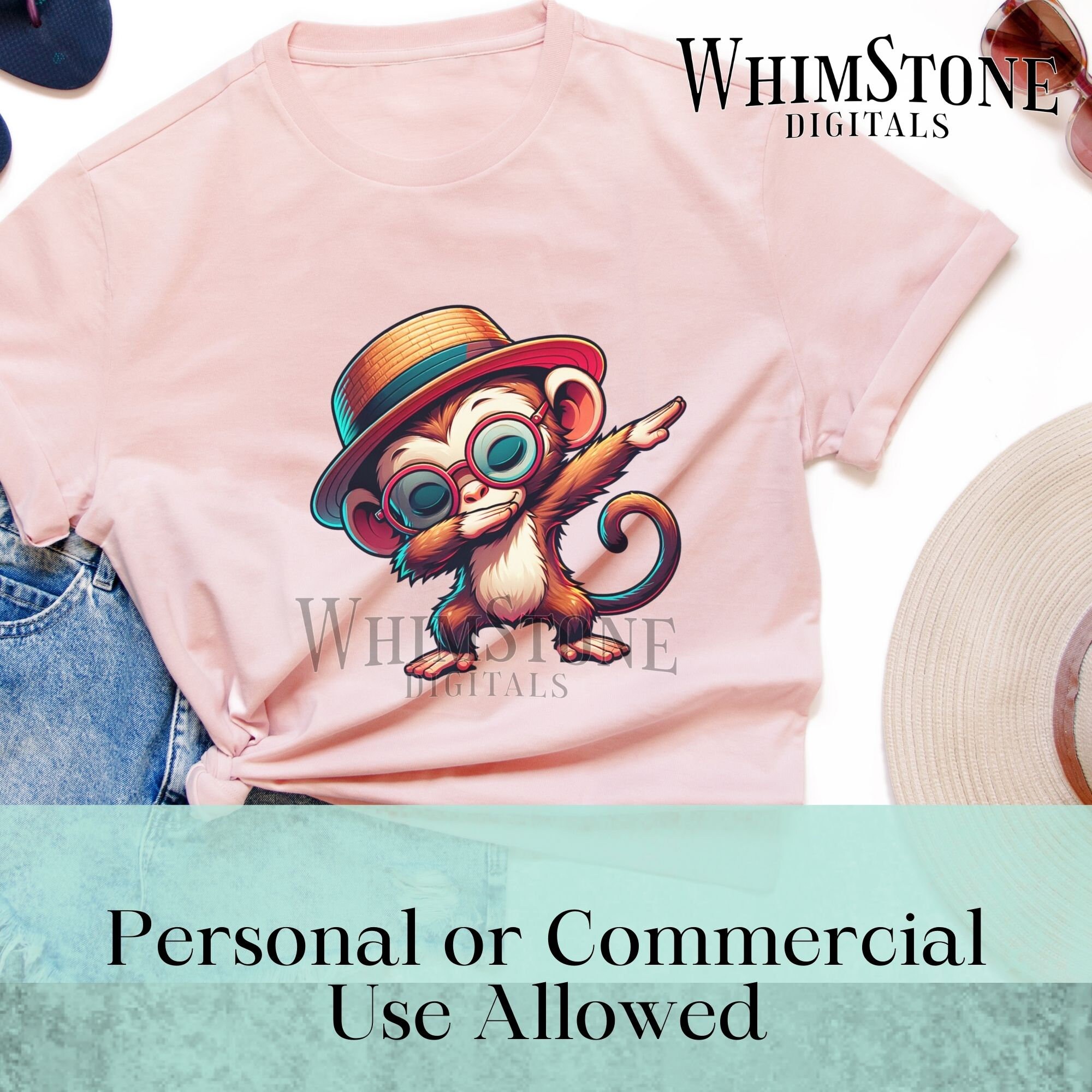 Monkey Dabbing PNG, Cute Monkey Sublimation, Monkey in Hat T-shirt Graphic, DTF, Hipster Monkey ...