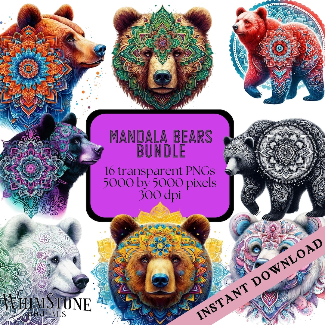 Watercolor Mandala Bears Clipart Bundle, Boho Bear Art PNG Bundle ...