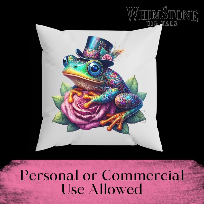 Whimsical Frog on a Rose PNG, Artsy Frog DTF, Colorful Frog Clipart ...