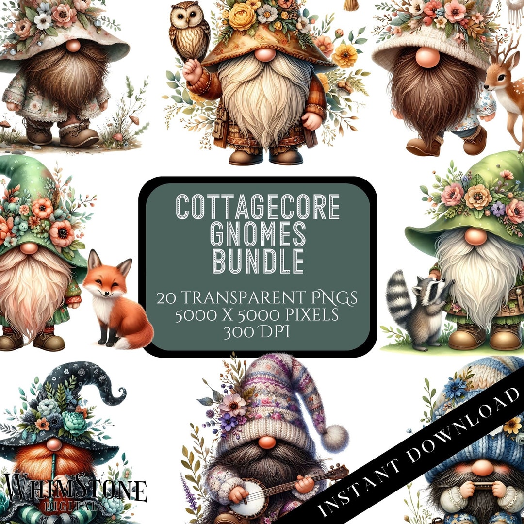Cottagecore Gnomes Clipart Bundle, Woodland Gnome PNG Bundle ...