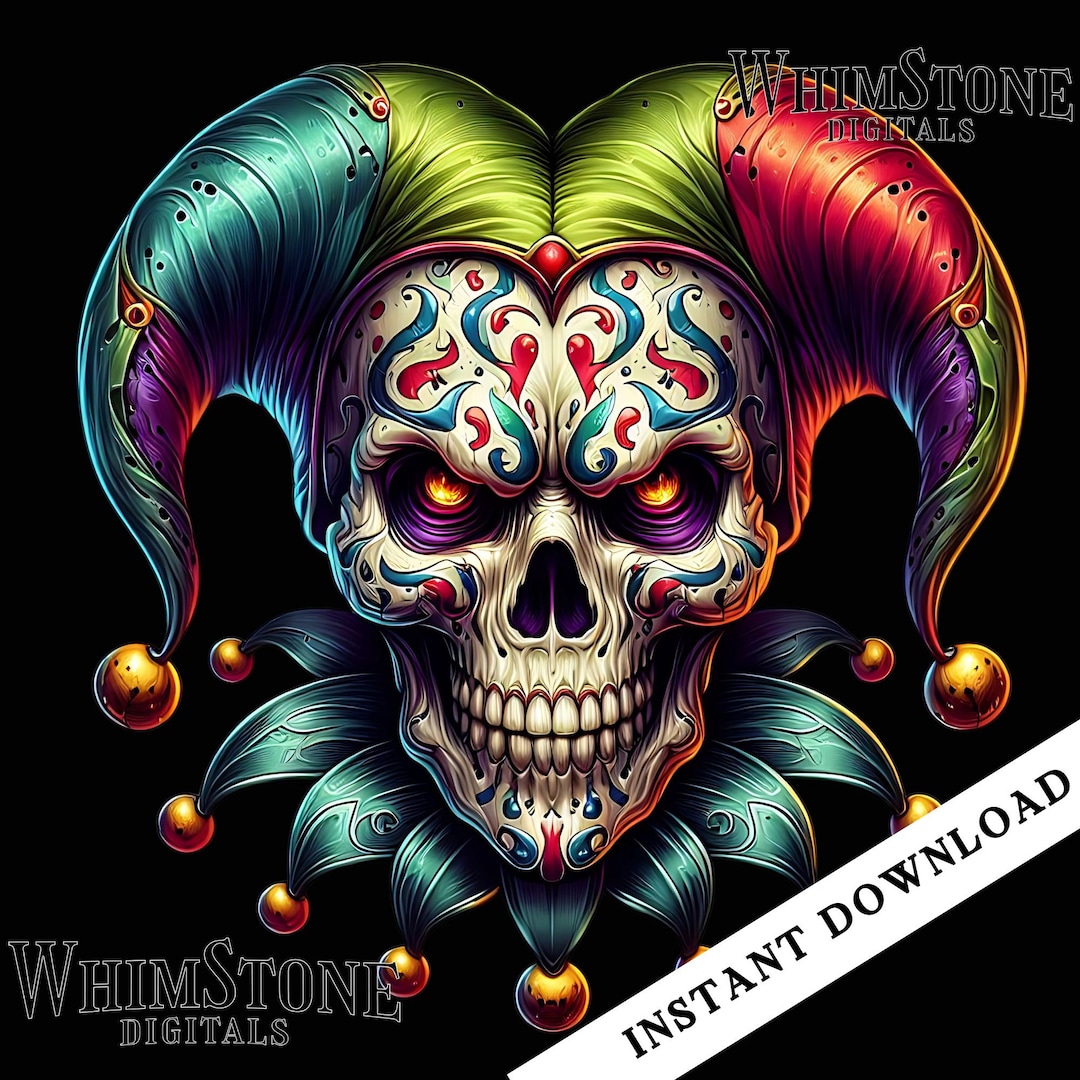 Spooky Jester Skull PNG, Creepy Skeleton Dtf Design, Halloween Clipart ...