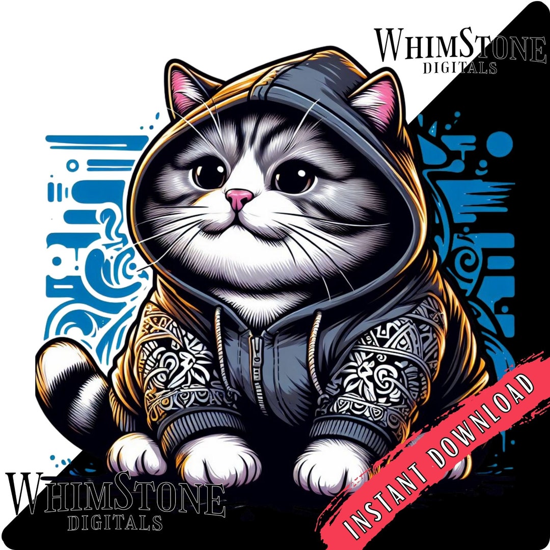 Graffiti Cat in Hoodie PNG Fat Cat Sublimation Graffiti Clipart T-shirt ...