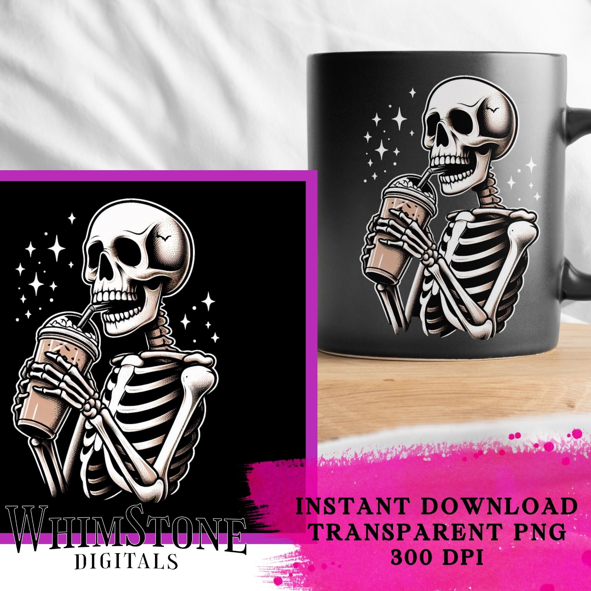 Skeleton Drinking Iced Coffee PNG Skeleton DTF Iced Latte PNG Skeleton ...
