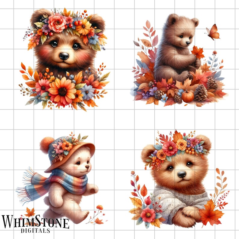 Bears in Autumn Clipart Bundle, Autumn Bear PNG Bundle, Fall Bears Pngs ...