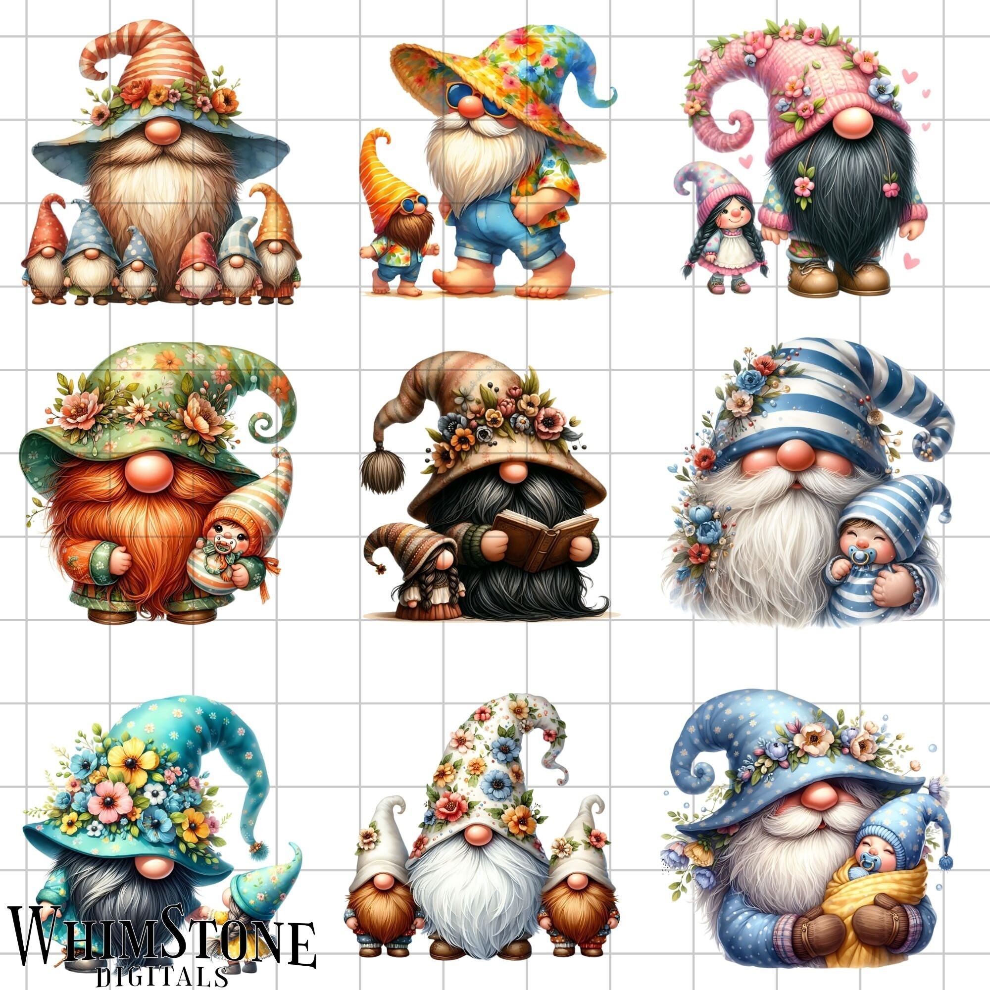 Daddy Gnomes Clipart Bundle, Father Gnomes With Kids PNG Bundle, Father ...