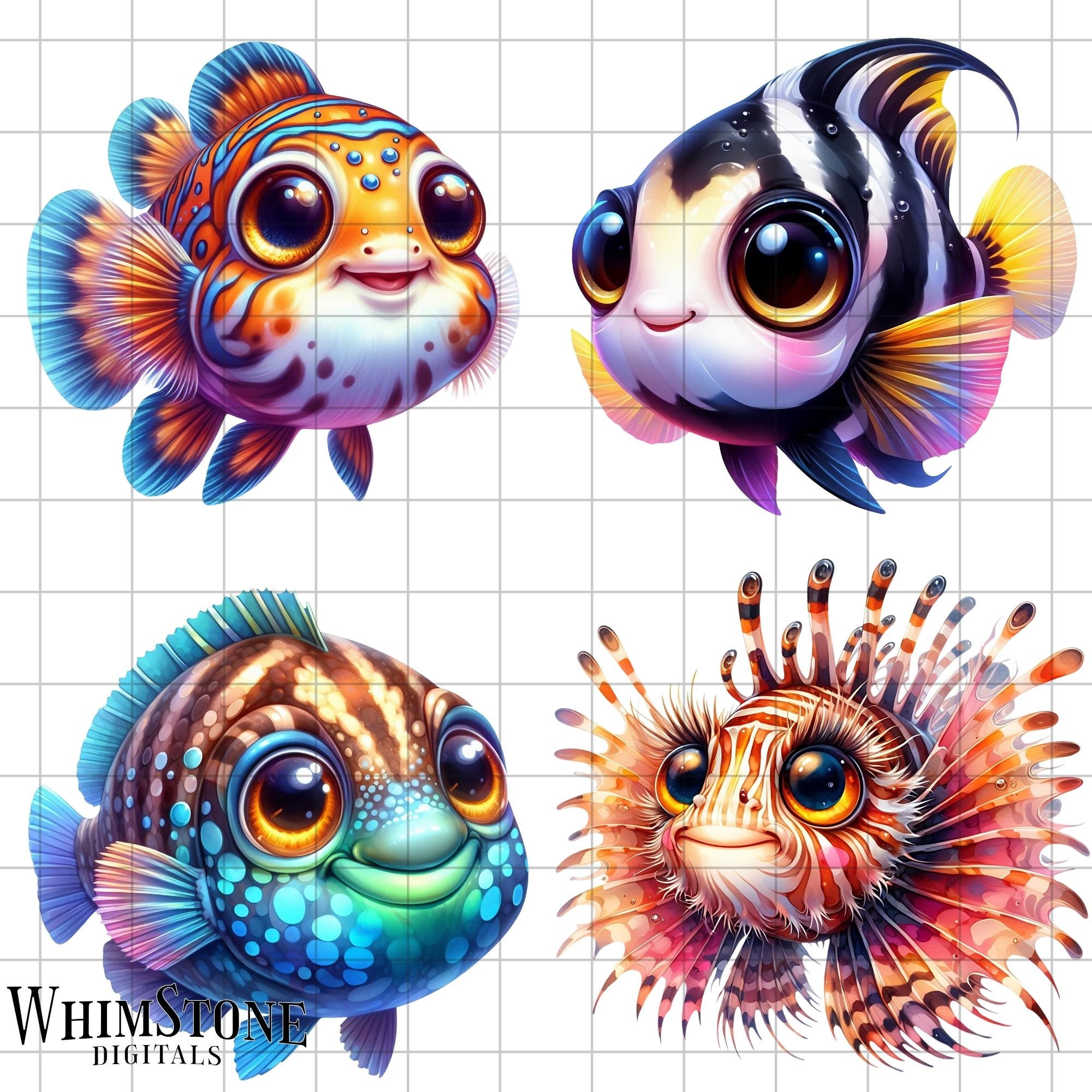 Cute Coral Reef Fish Clipart Bundle, Adorable Fish Clipart, Pngs ...