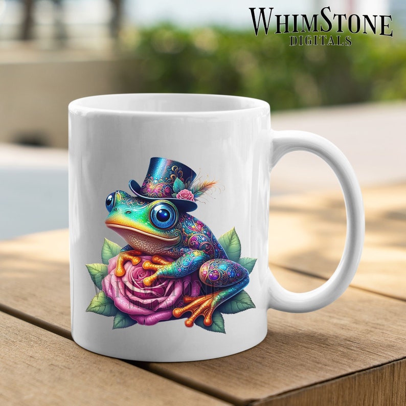 Whimsical Frog on a Rose PNG, Artsy Frog DTF, Colorful Frog Clipart ...