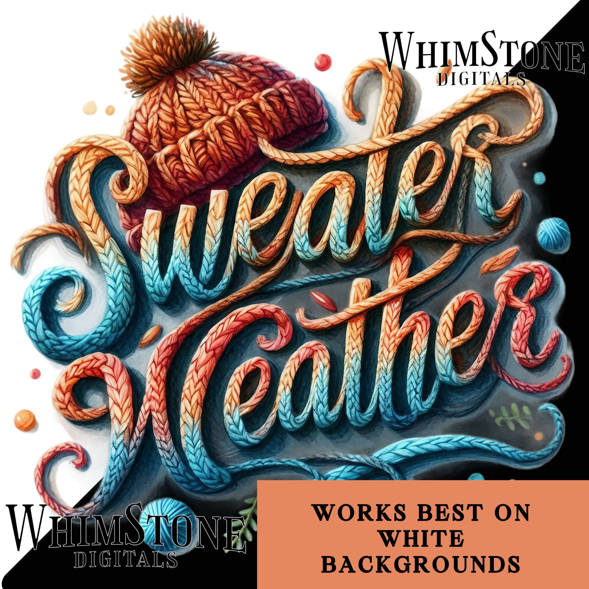 Sweater Weather Typography PNG, Fall DTF Crocheted Letters Sublimation ...