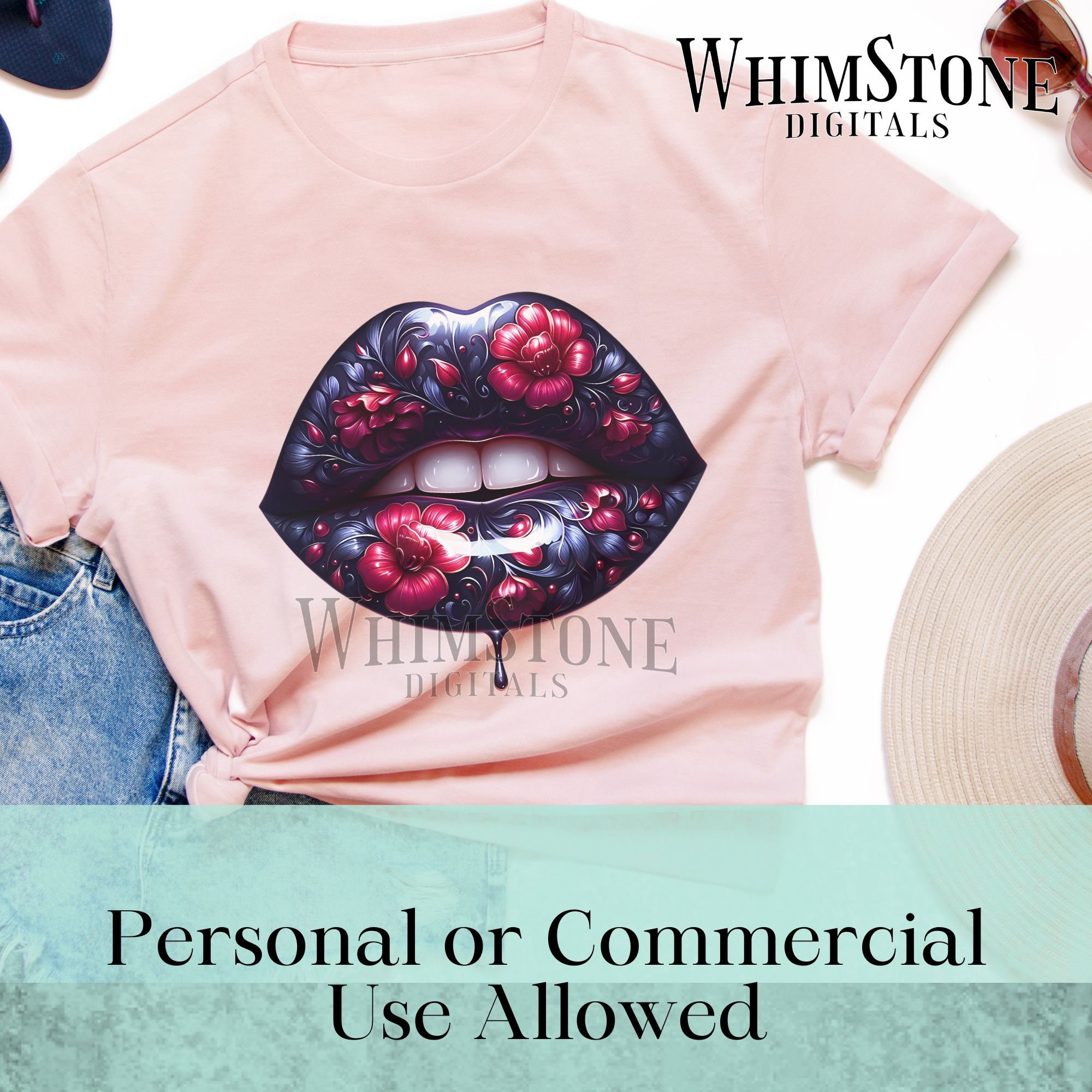 Romantic Floral Lips PNG, Flower Lips Dtf Design, Botanical Lips ...