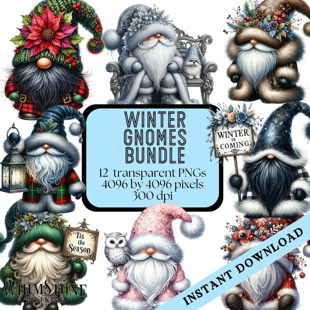 Winter Gnomes Clipart Bundle, Winter Gnome PNG Bundle, Seasonal Gnomes ...