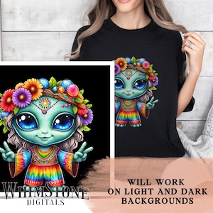 Hippie Aliens Clipart Bundle, Groovy Alien PNG Bundle, Cute Alien Pngs ...
