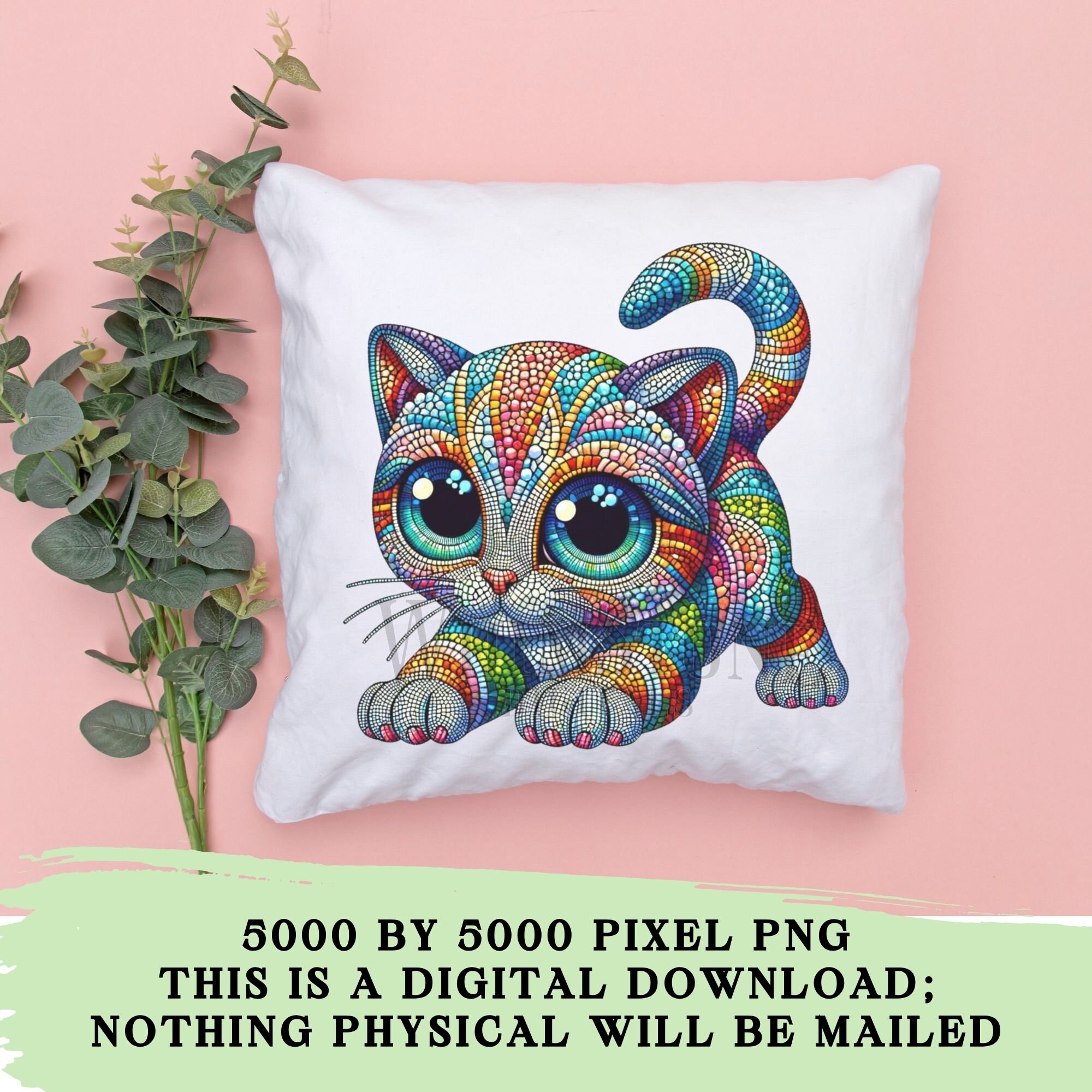 Mosaic Kitten PNG Cute Cat Dtf Design Mosaic Cat Sublimation Playful ...