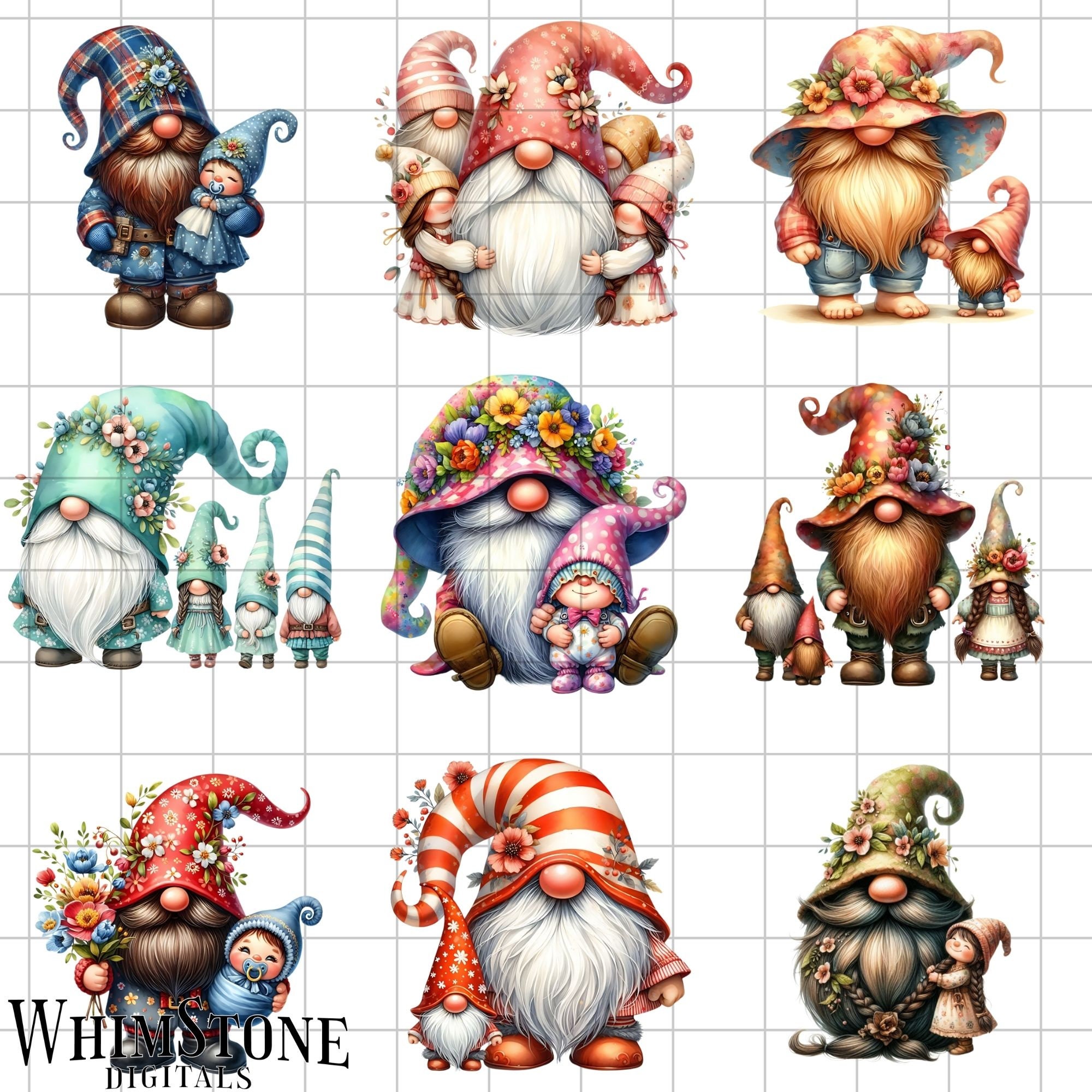 Daddy Gnomes Clipart Bundle, Father Gnomes With Kids PNG Bundle, Father ...