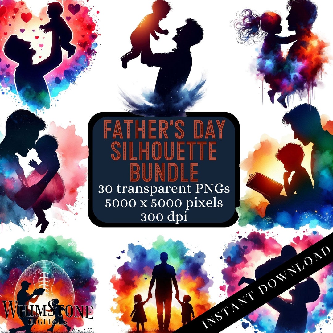 Father's Day Clipart Bundle, Dad Silhouette Pngs, Dad and Kids PNG ...