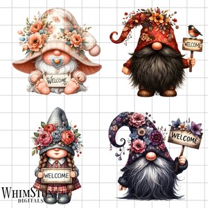 Welcome Gnomes Clipart Bundle, Gnomes With Welcome Signs PNG Bundle ...