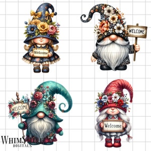 Welcome Gnomes Clipart Bundle, Gnomes With Welcome Signs PNG Bundle ...