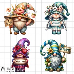 Welcome Gnomes Clipart Bundle, Gnomes With Welcome Signs PNG Bundle ...