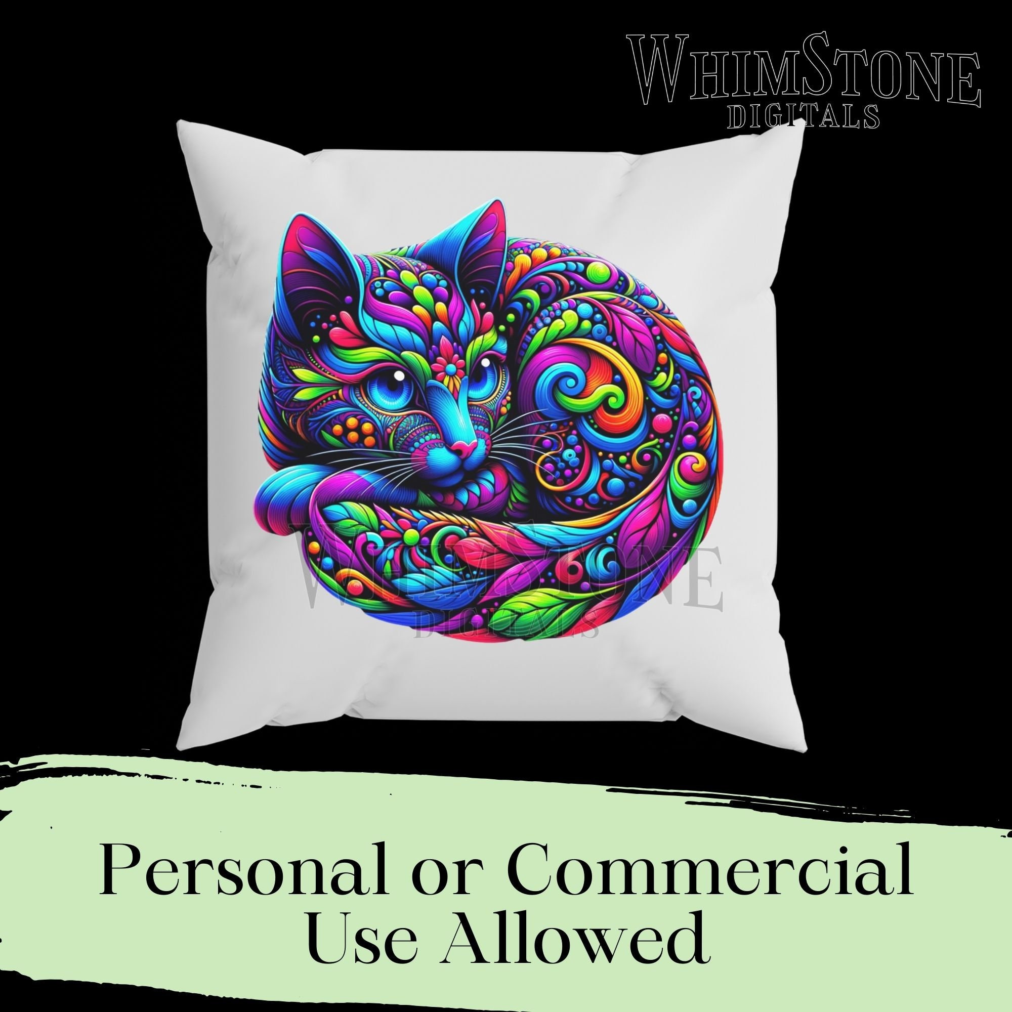 Psychedelic Cat PNG, Cat DTF Design, Kitty T-shirt Graphic, Colorful ...