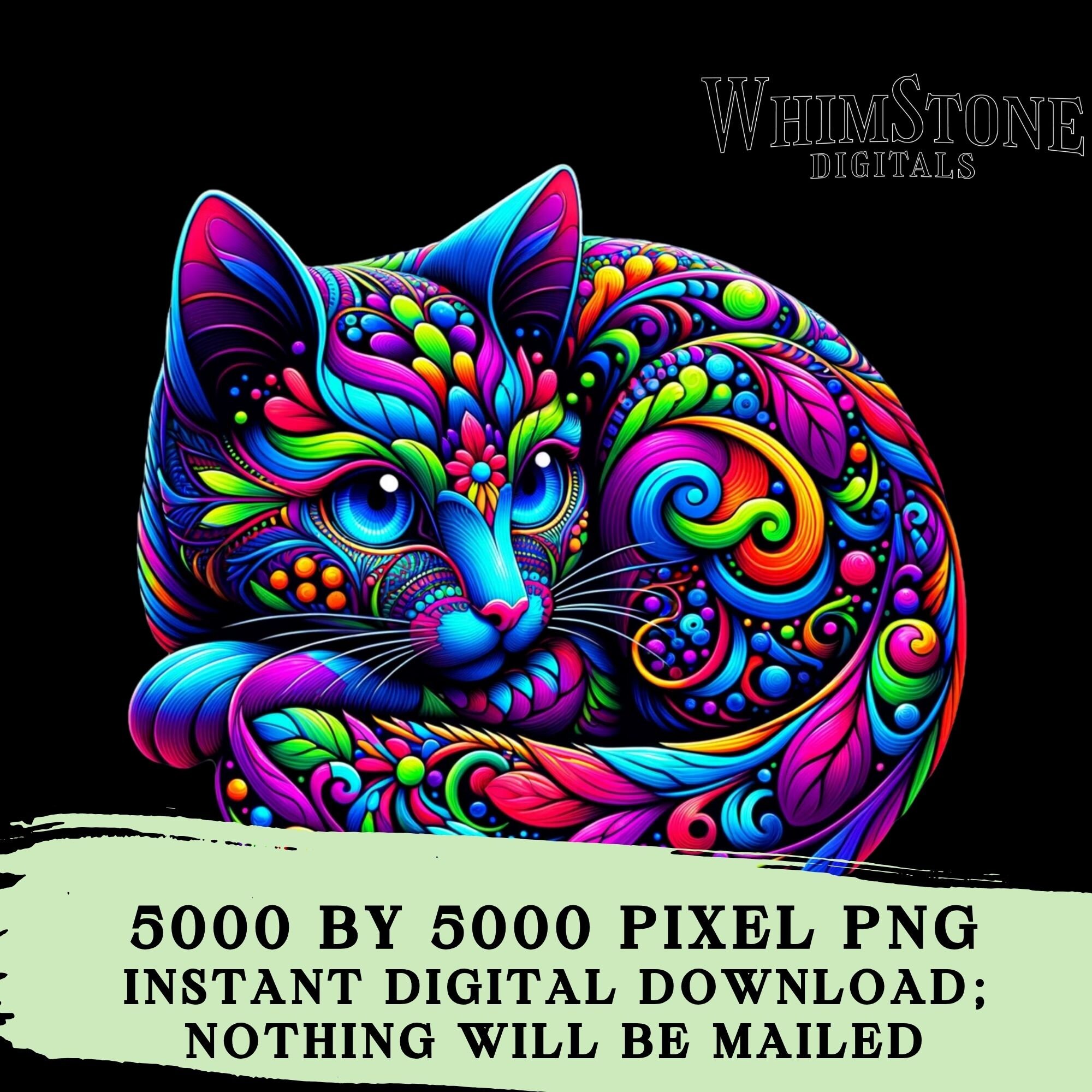 Psychedelic Cat PNG, Cat DTF Design, Kitty T-shirt Graphic, Colorful ...