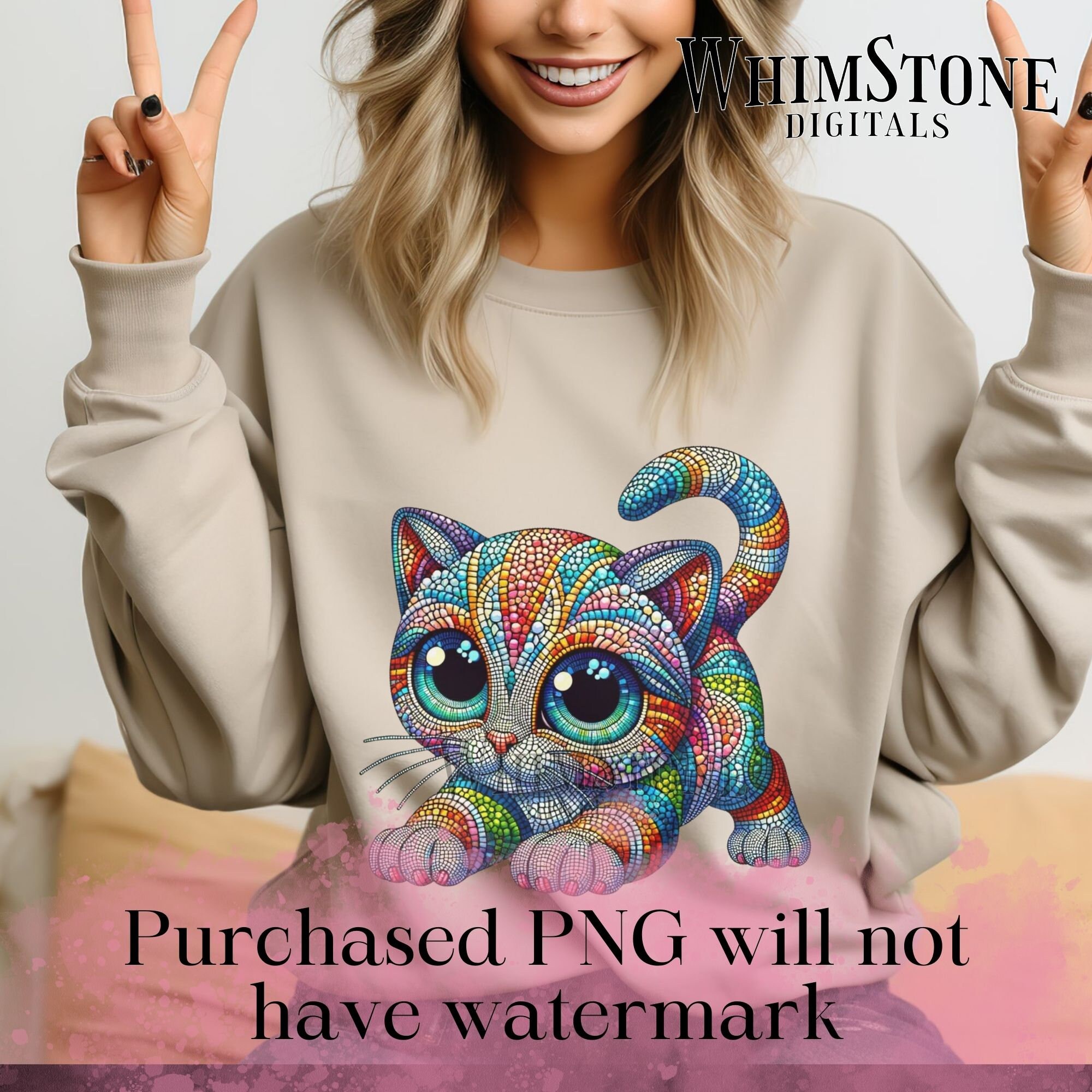 Mosaic Kitten PNG Cute Cat Dtf Design Mosaic Cat Sublimation Playful ...